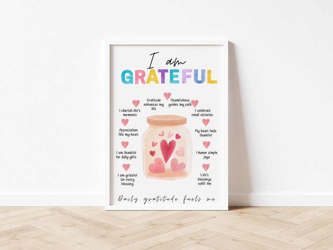 I Am Grateful Watercolor Poster - Daily Affirmations Wall Art. Bedroom ...