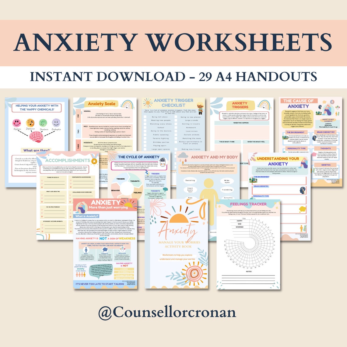 Anxiety Coping Skills Mega Bundle Therapy Worksheets Anxiety - Etsy ...