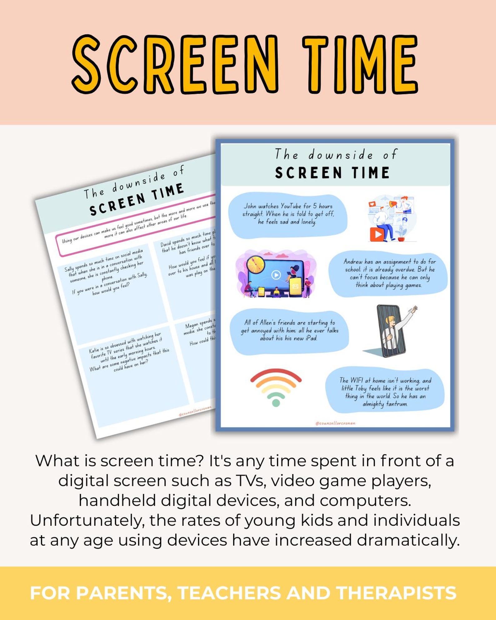 Screen Time Addiction Worksheets, Kids Therapy, Child Therapist ...