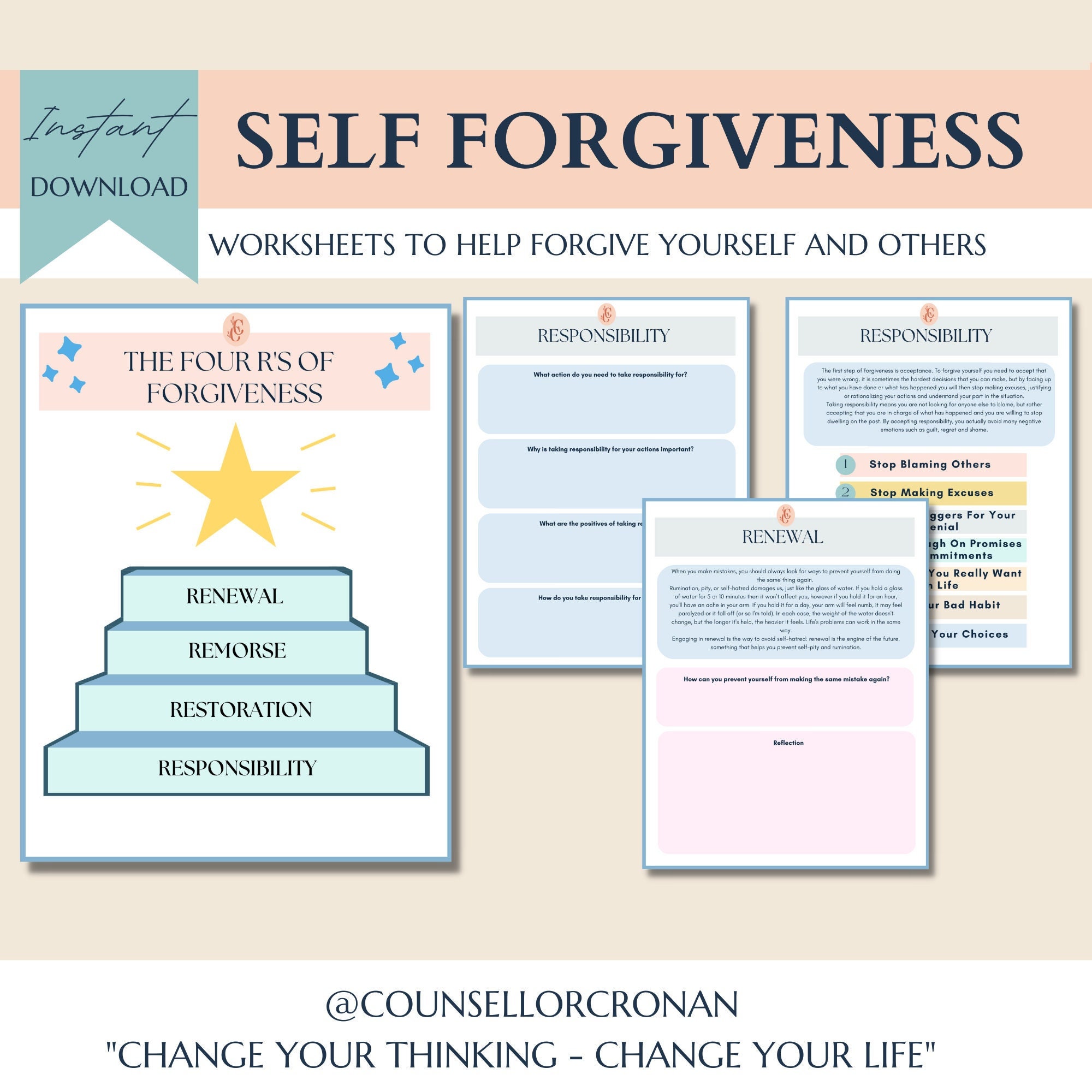 Self Forgiveness Worksheet Digital Download Journal PDF Self - Etsy ...