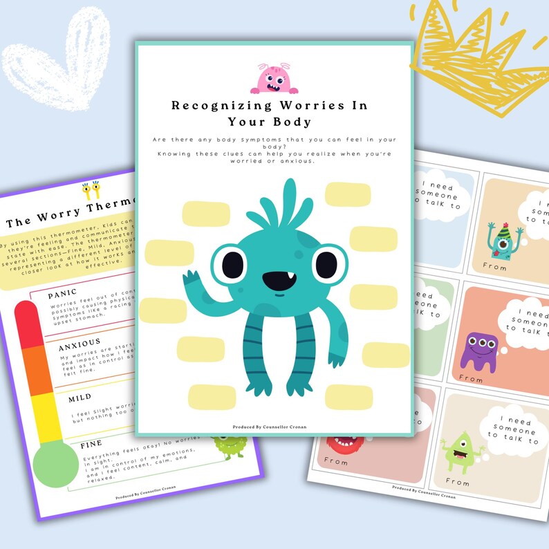 Worry Monster Anxiety Workbook for Kids, CBT Worksheets, Therapy Office ...