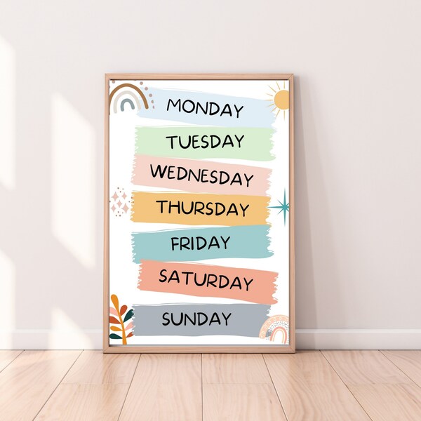 Days of the Week Chart - Etsy Canada