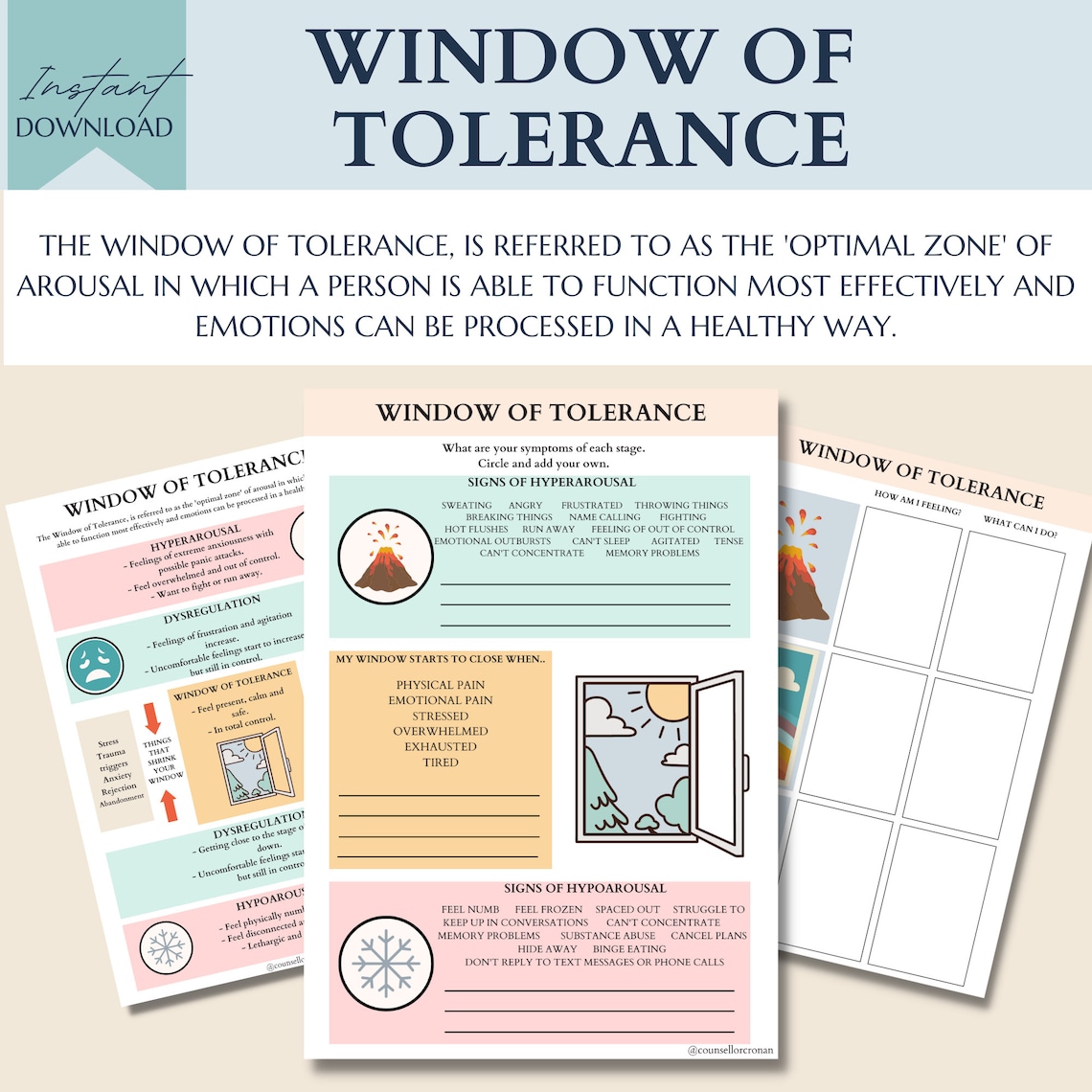 Window of Tolerance Worksheet Trauma Therapy DBT Therapy - Etsy