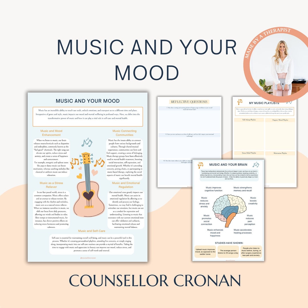 Music and Your Mood Therapy and Self-care Worksheets. Self-help ...
