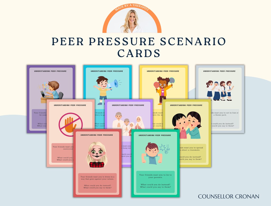 Peer Pressure Scenario Cards. Self-reflection Discussion. Child Therapy ...
