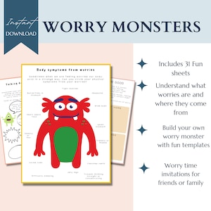 Worry Monster Anxiety Workbook for Kids, CBT Worksheets, Therapy Office ...