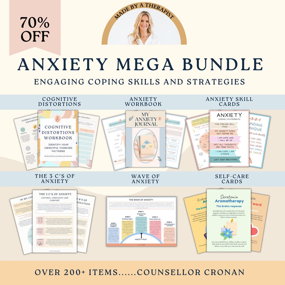 Anxiety Coping Skills Mega Bundle, Therapy Worksheets, Anxiety Cards ...