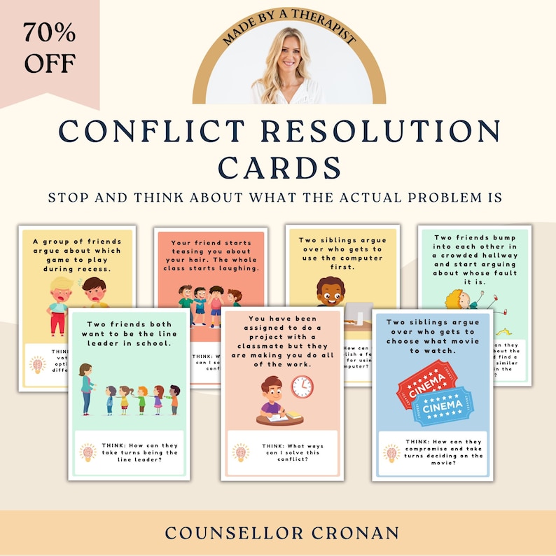 Conflict Resolution Flashcards for Kids, Social Skill Activity, Social ...