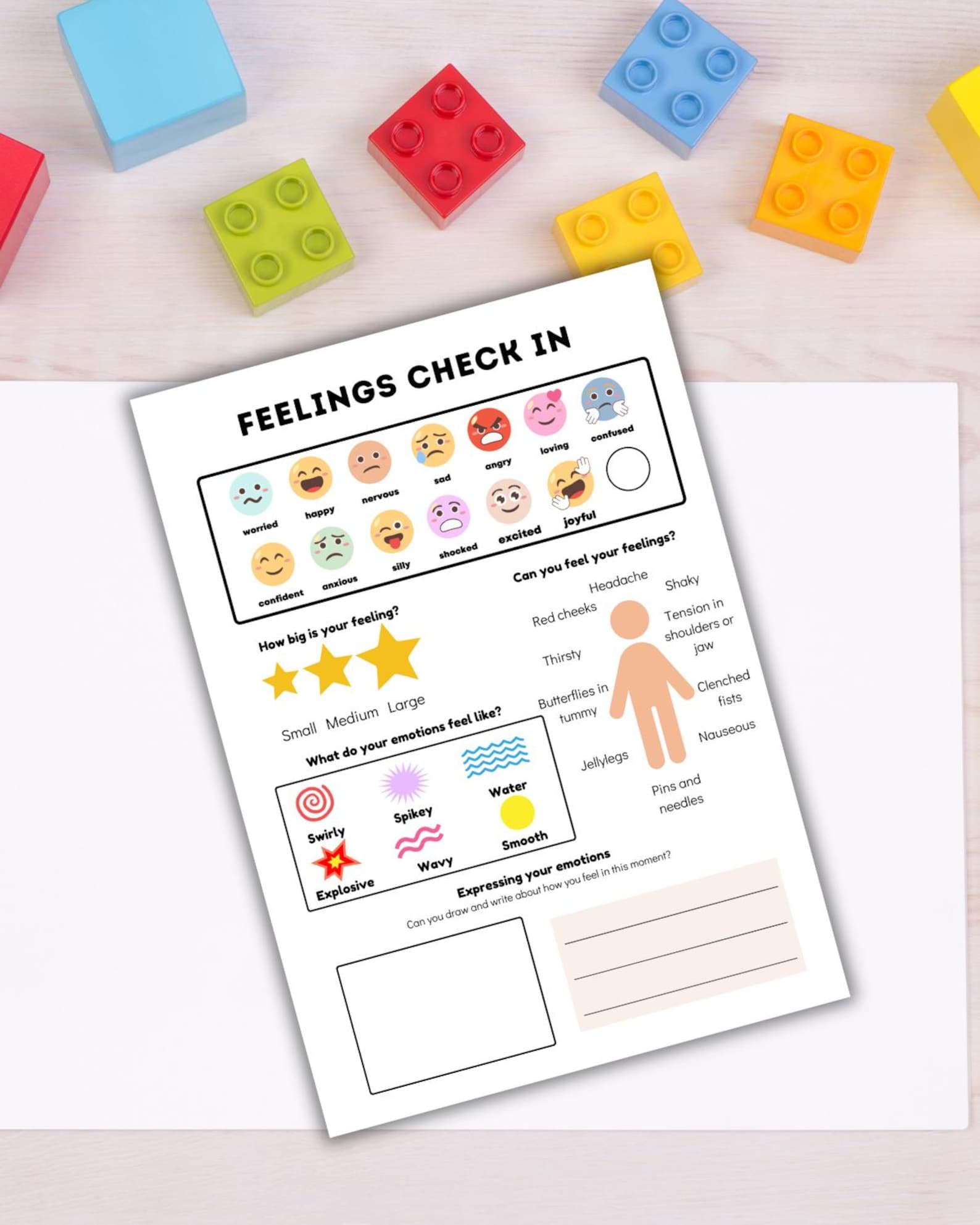 Kids Feelings Check in Worksheets. Feelings Poster, Emotional Self ...