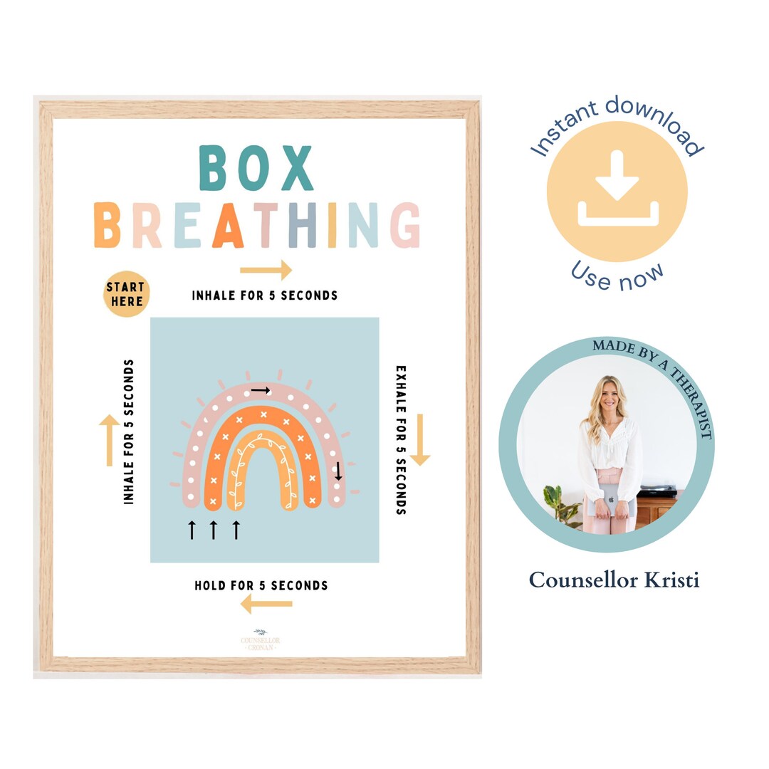 Square Breathing Poster, Box Breathing, Grounding Techniques, Calming ...