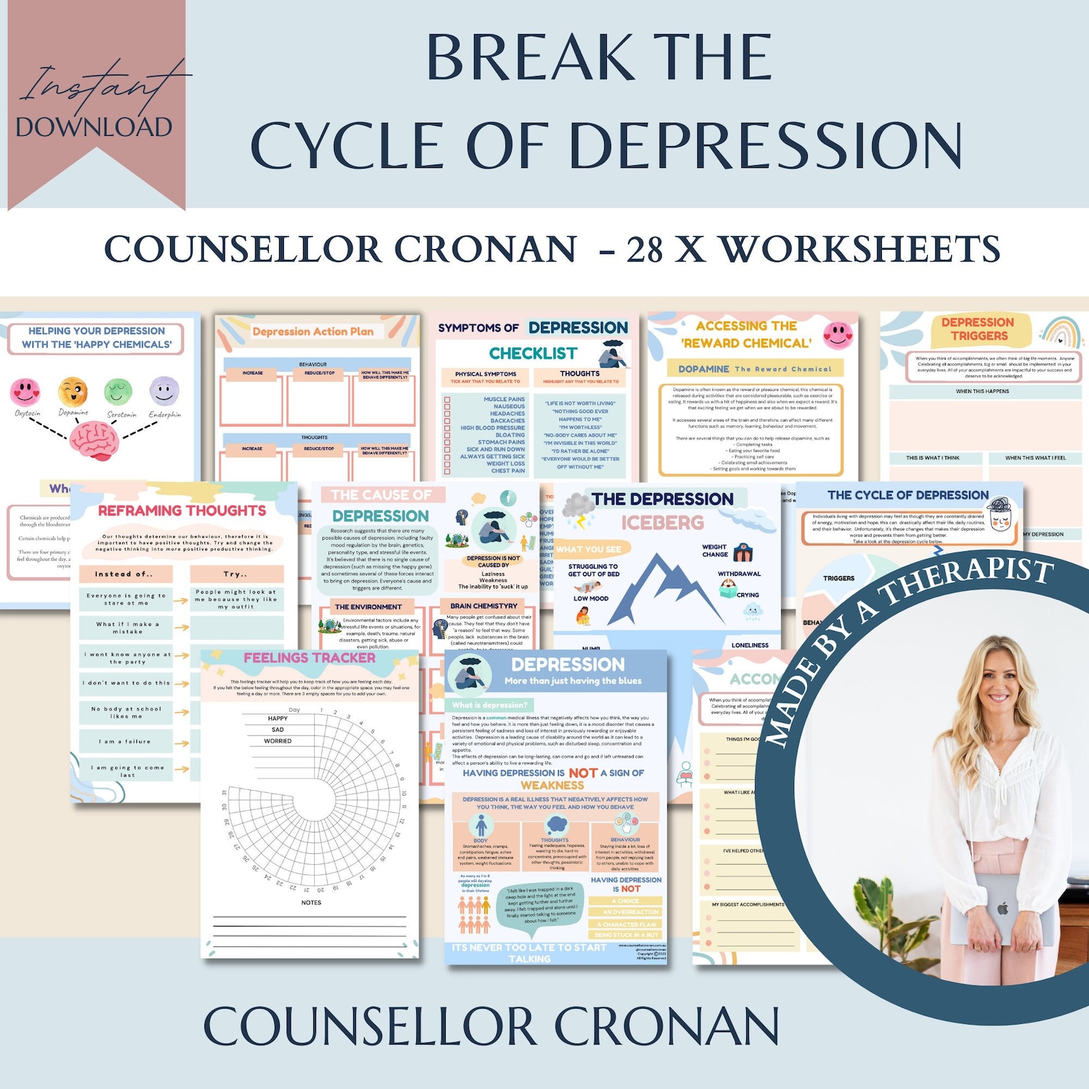 Depression Digital Download Worksheets, Group Therapy Tools ...