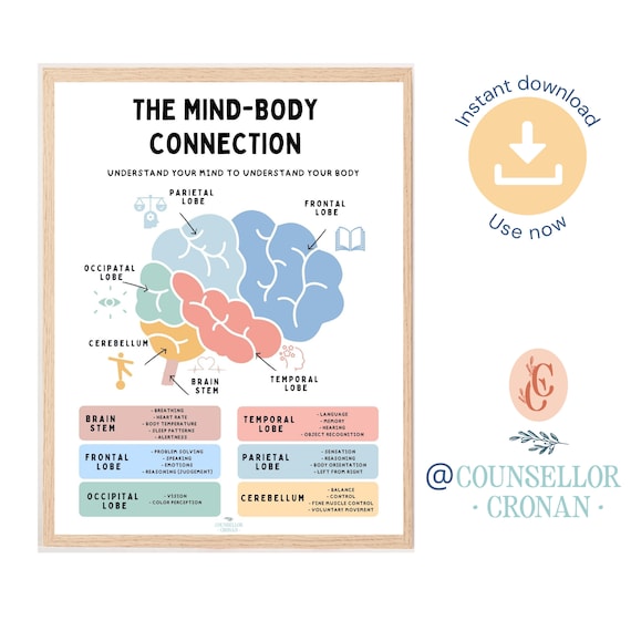Mind Body Connection Poster Brain Anatomy Print Therapy - Etsy UK