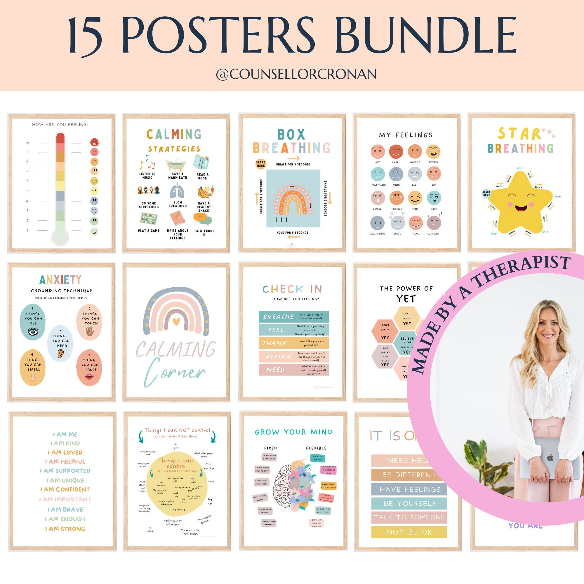 Set of 15 Calming Corner Posters, Kids Mental Health, Calm Down Kit ...