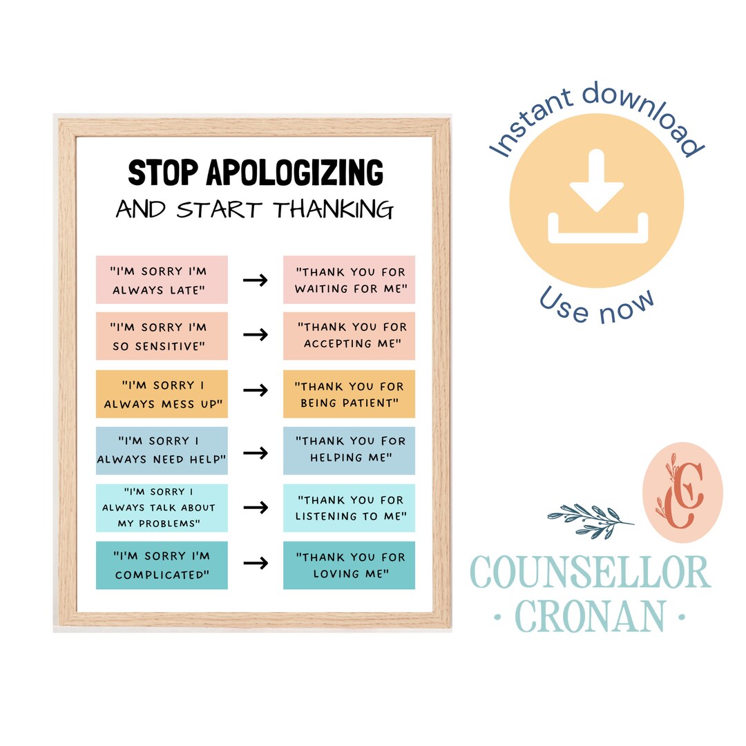 Stop Apologizing and Start Thanking Poster Therapy Office - Etsy