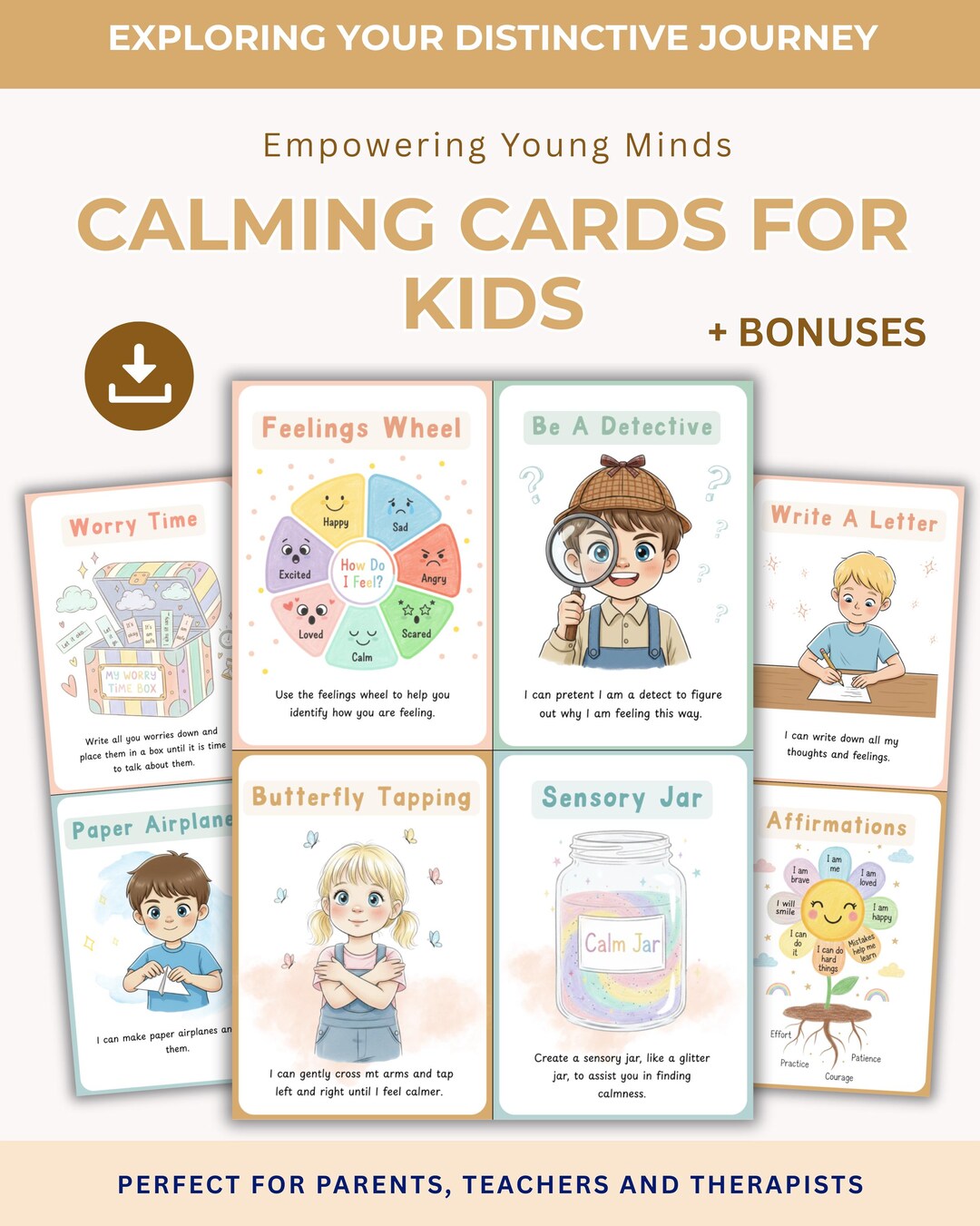 Kids Self-regulation Coping Skills Flash Cards, Anxiety Relief (digital ...