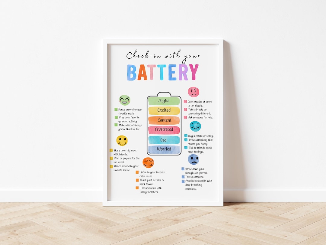 Check-in With Your Battery Watercolor Poster. Therapy Office Decor ...