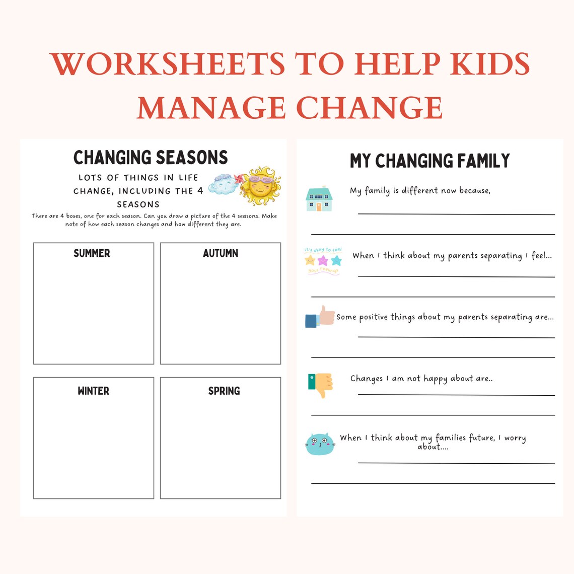 Divorce Worksheets for Kids Separation Journal Therapy - Etsy