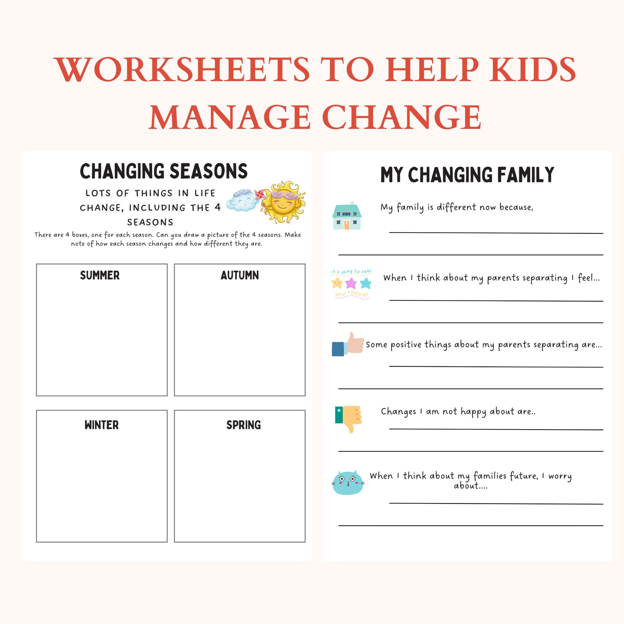 Divorce Worksheets for Kids Separation Journal Therapy - Etsy Australia