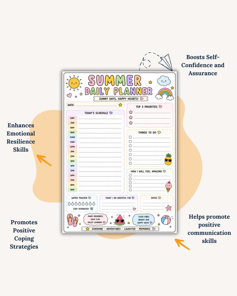 Kids Summer Daily Planner: Schedule, Activities, Goals (printable PDF ...
