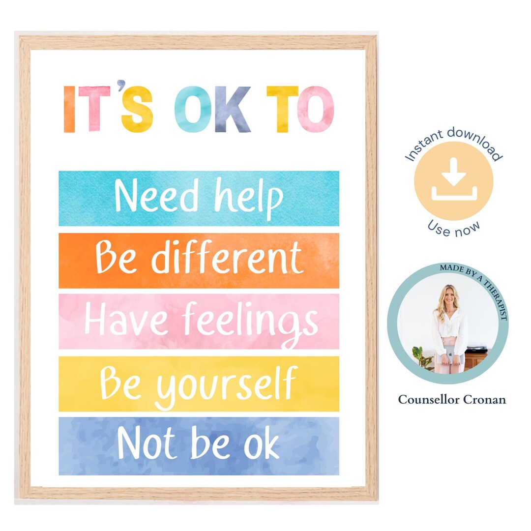 RAINBOW, It's Ok to Be Yourself Affirmation Poster, Positive Statements ...