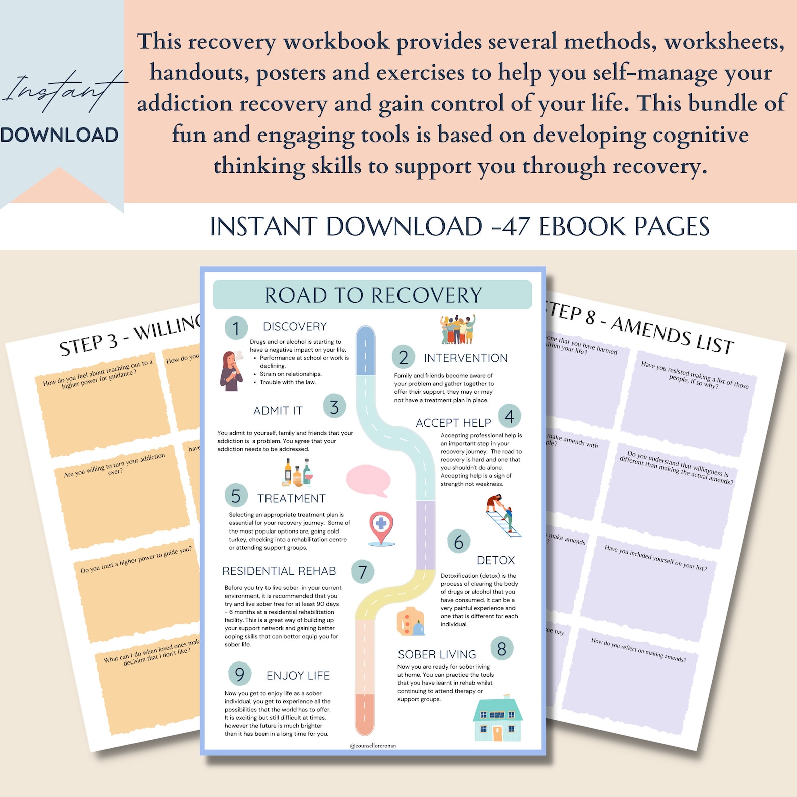 Sobriety Worksheets Therapy Workbook Recovery AA - Etsy