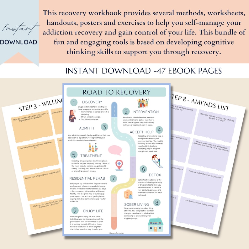 Sobriety Worksheets Therapy Workbook Recovery AA - Etsy