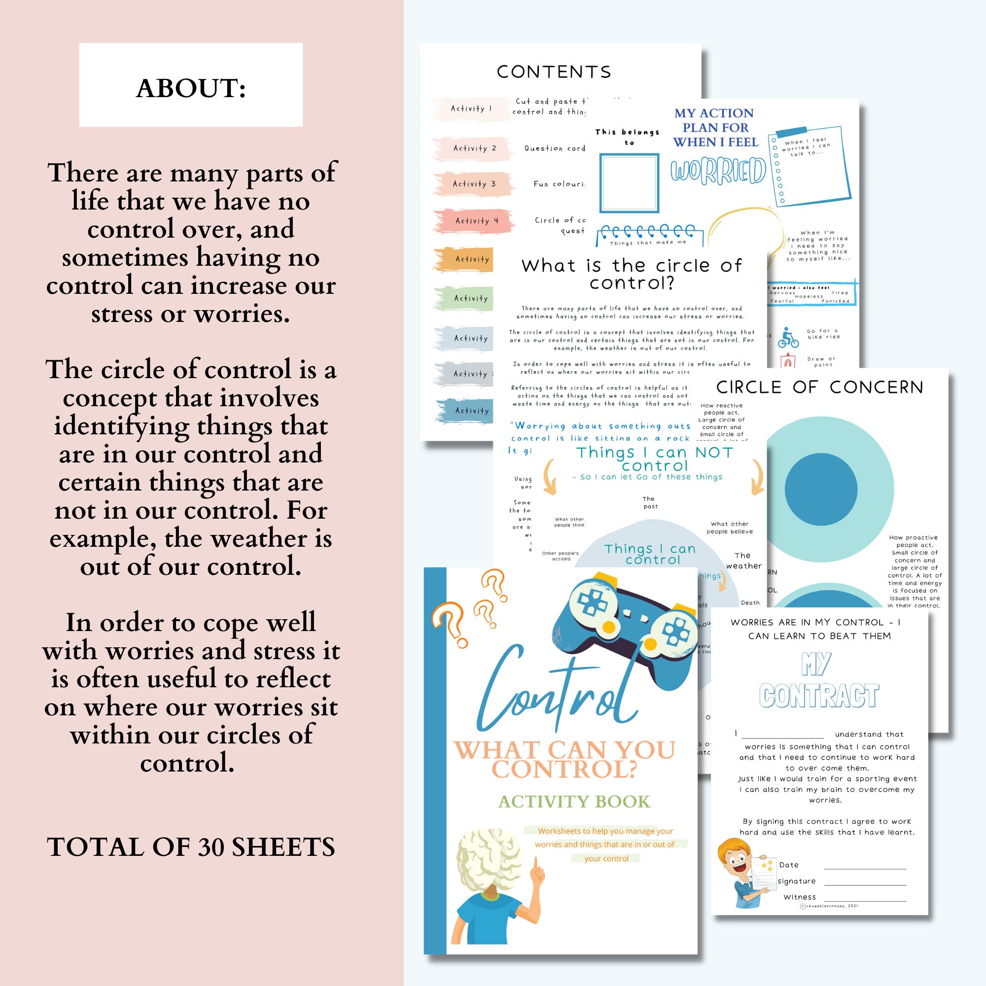 Circle of Control Worksheets Anxiety Relief Workbook Self - Etsy