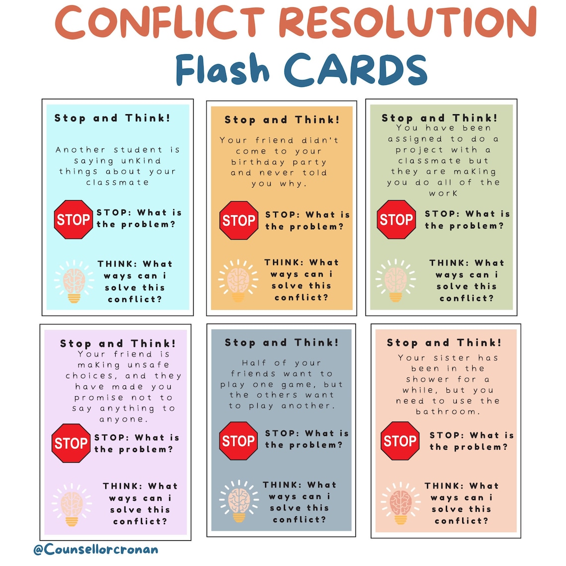 Conflict Resolution Flashcards for Kids Social Skill - Etsy