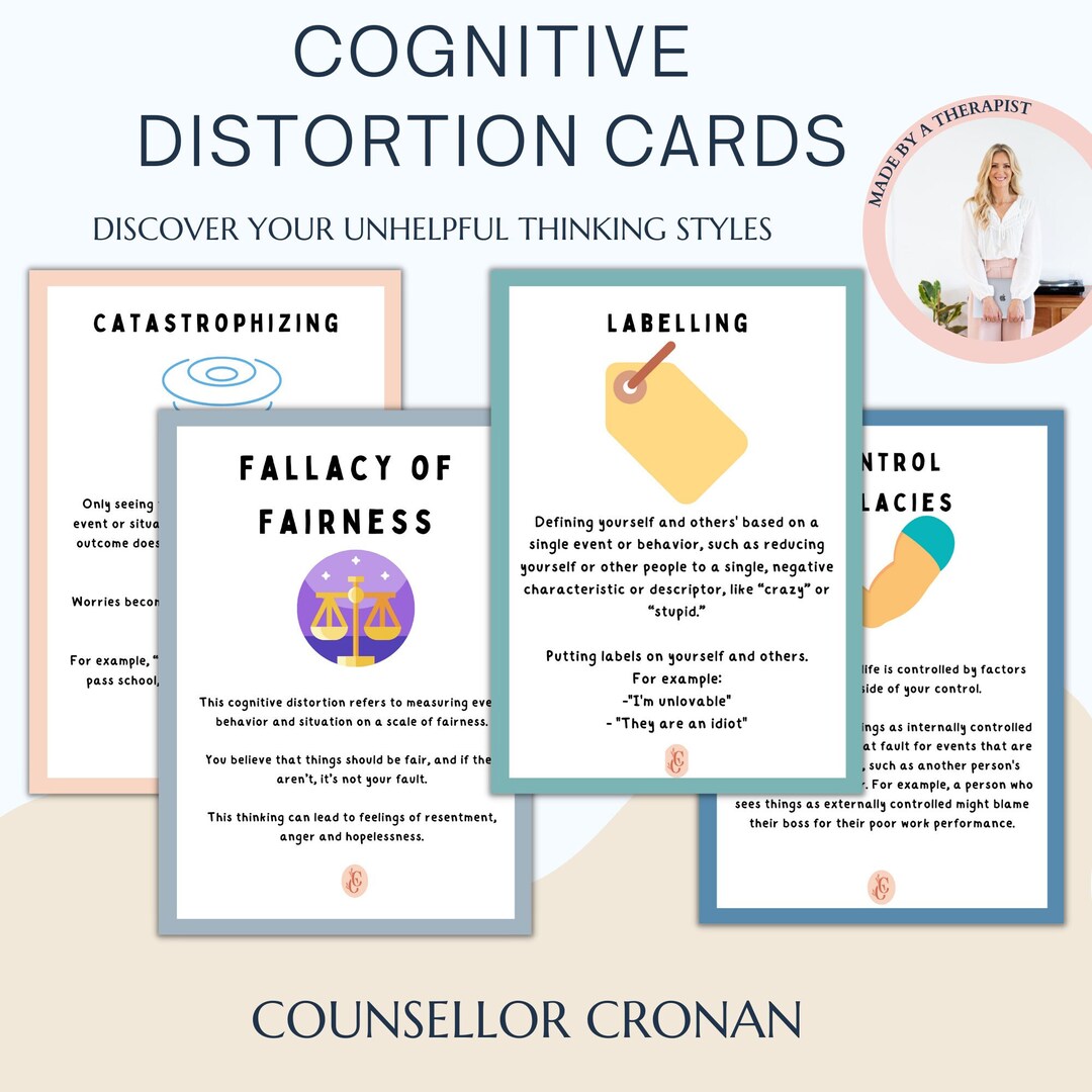 Unhelpful Thinking Cards, Cognitive Bias, Mindfulness Cards, Cognitive ...