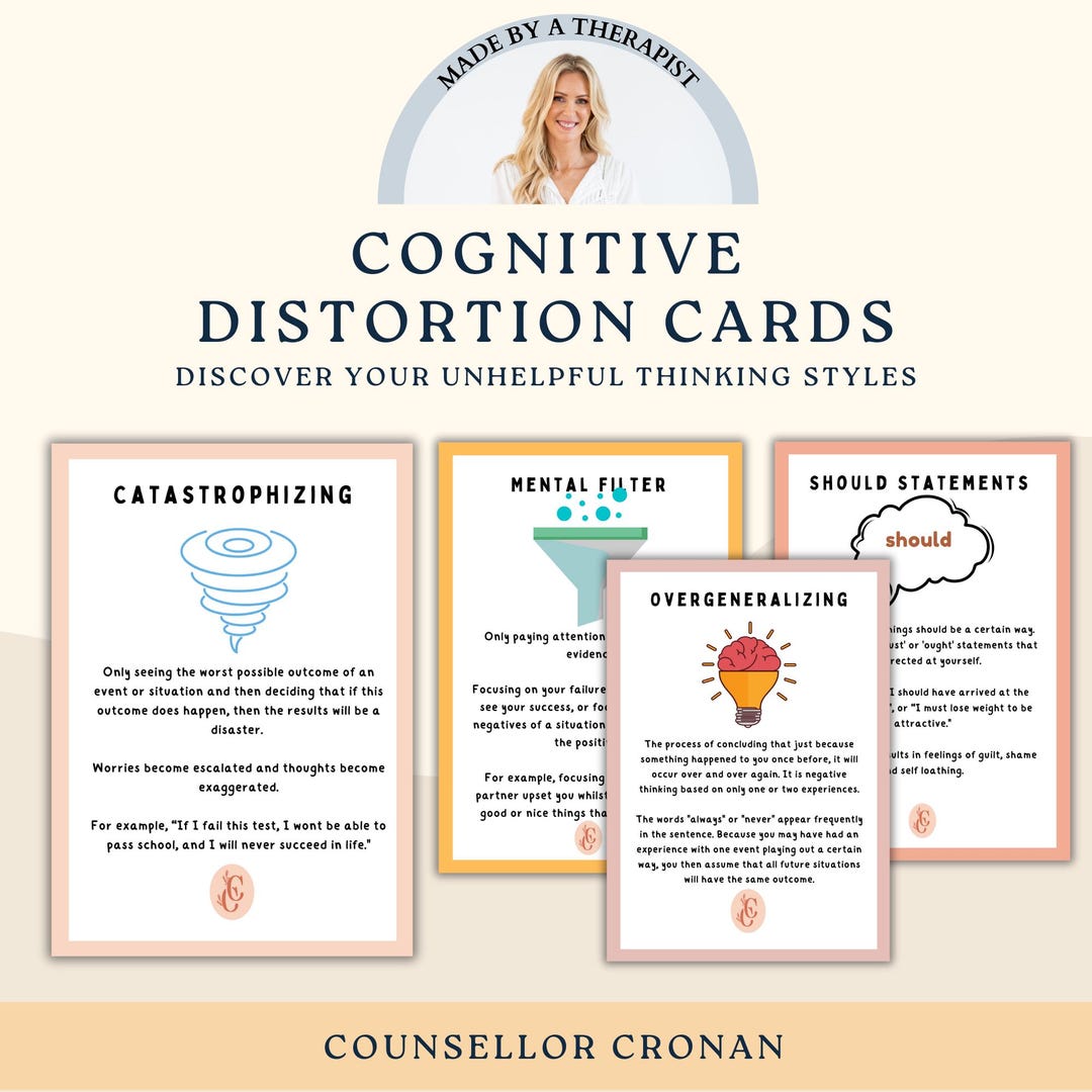 Unhelpful Thinking Cards, Cognitive Bias, Mindfulness Cards, Cognitive ...