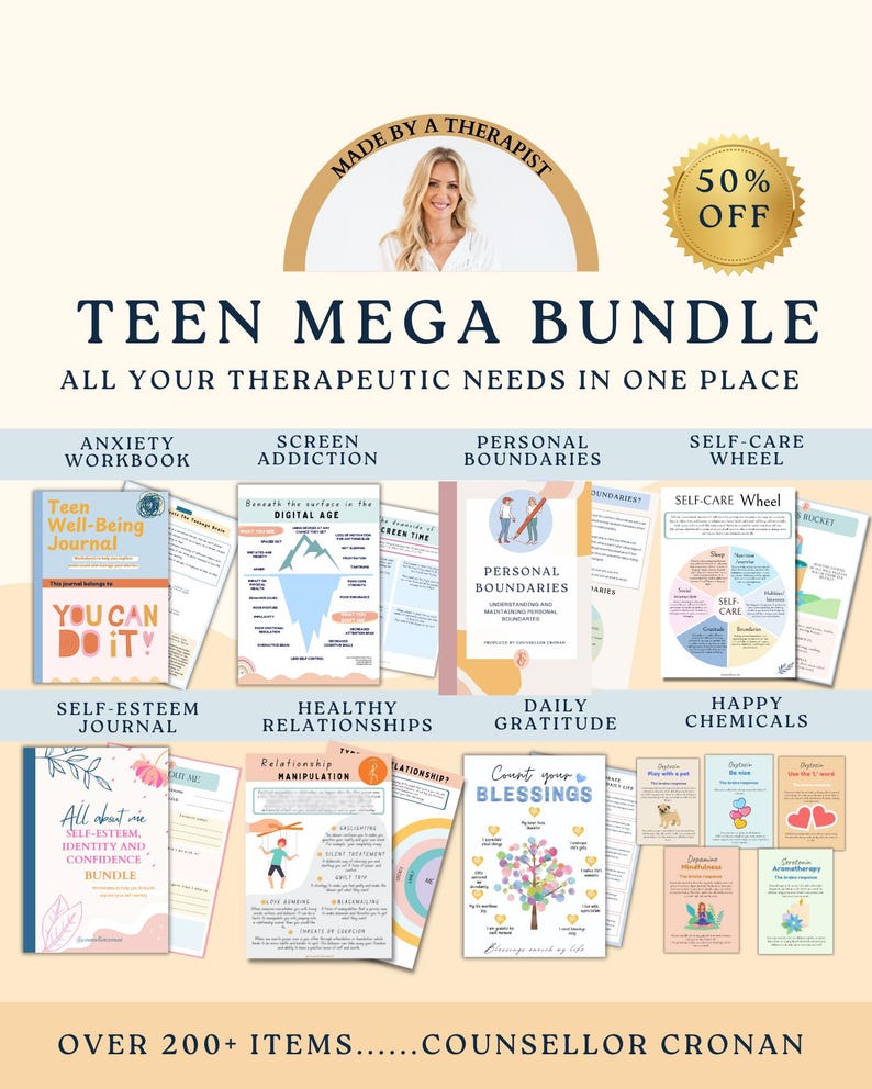 Teen Mental Health Mega Bundle, Therapy Worksheets, Healing Journey ...