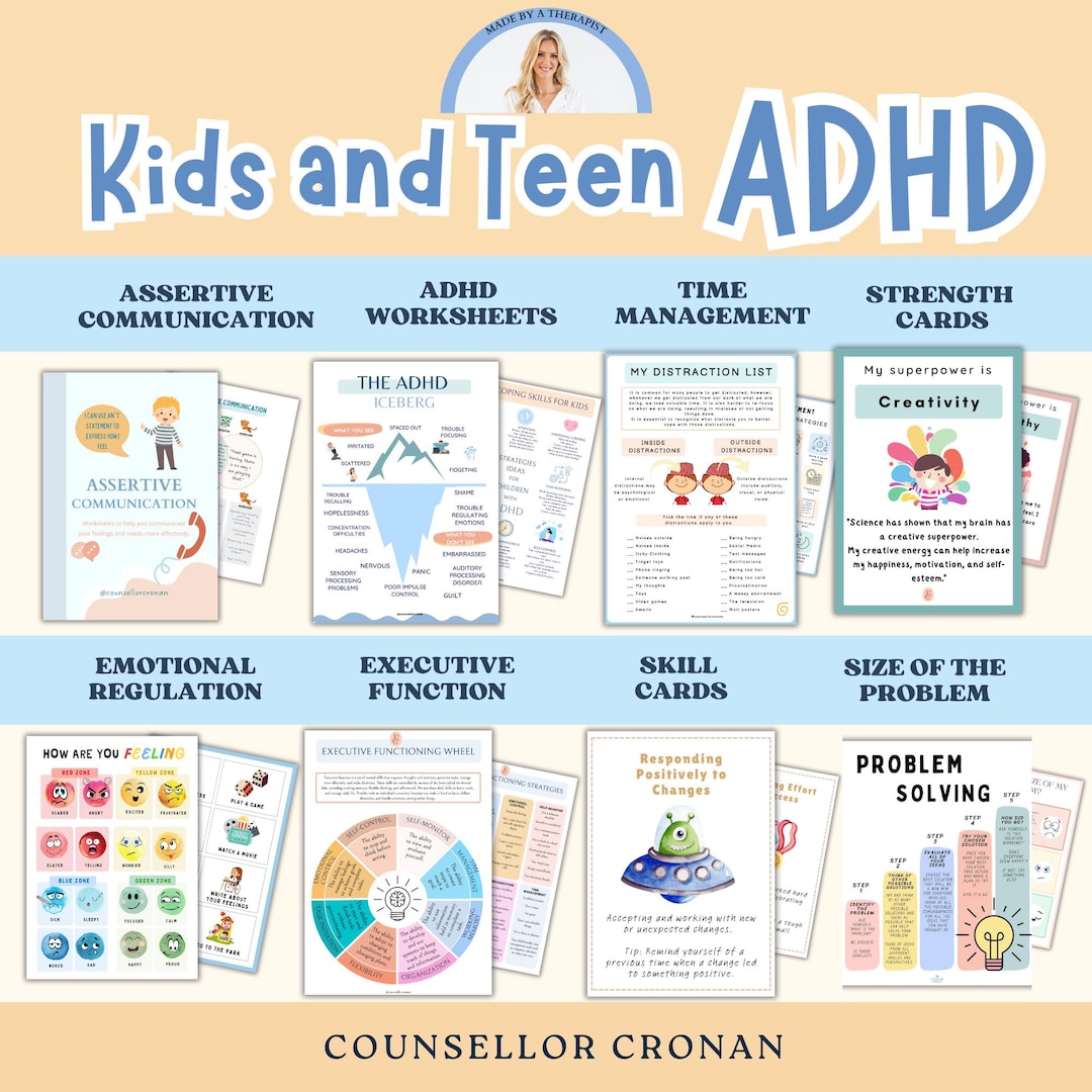 Adhd-executive Functioning Worksheet Bundle for Kids, Time Management, Self Regulation, Coping ...