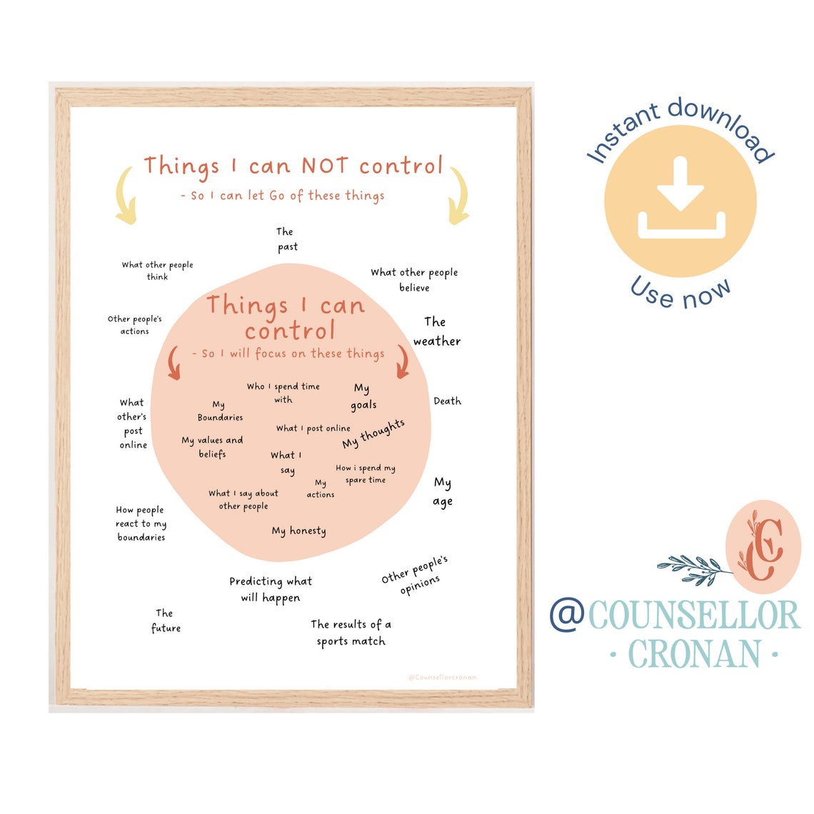 Things in and Out of My Control Poster, Therapy Office Art, Therapy ...