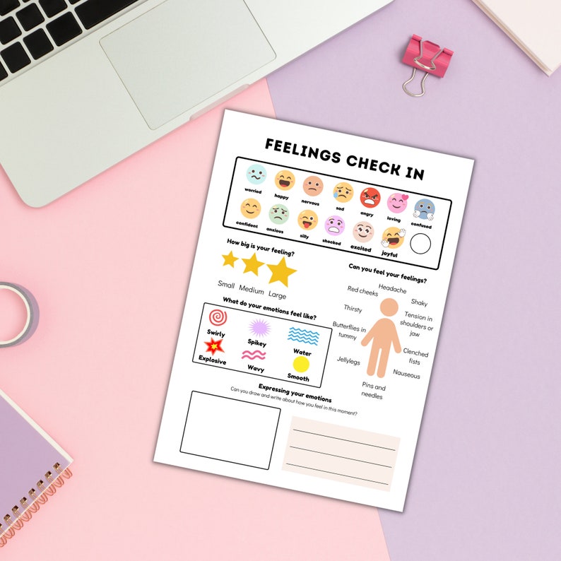 Kids Feelings Check in Worksheets. Feelings Poster, Emotional Self ...