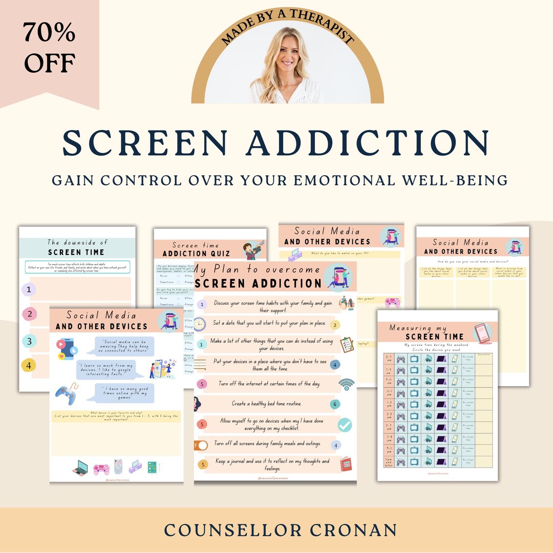 Screen Time Addiction Worksheets, Kids Therapy, Child Therapist ...