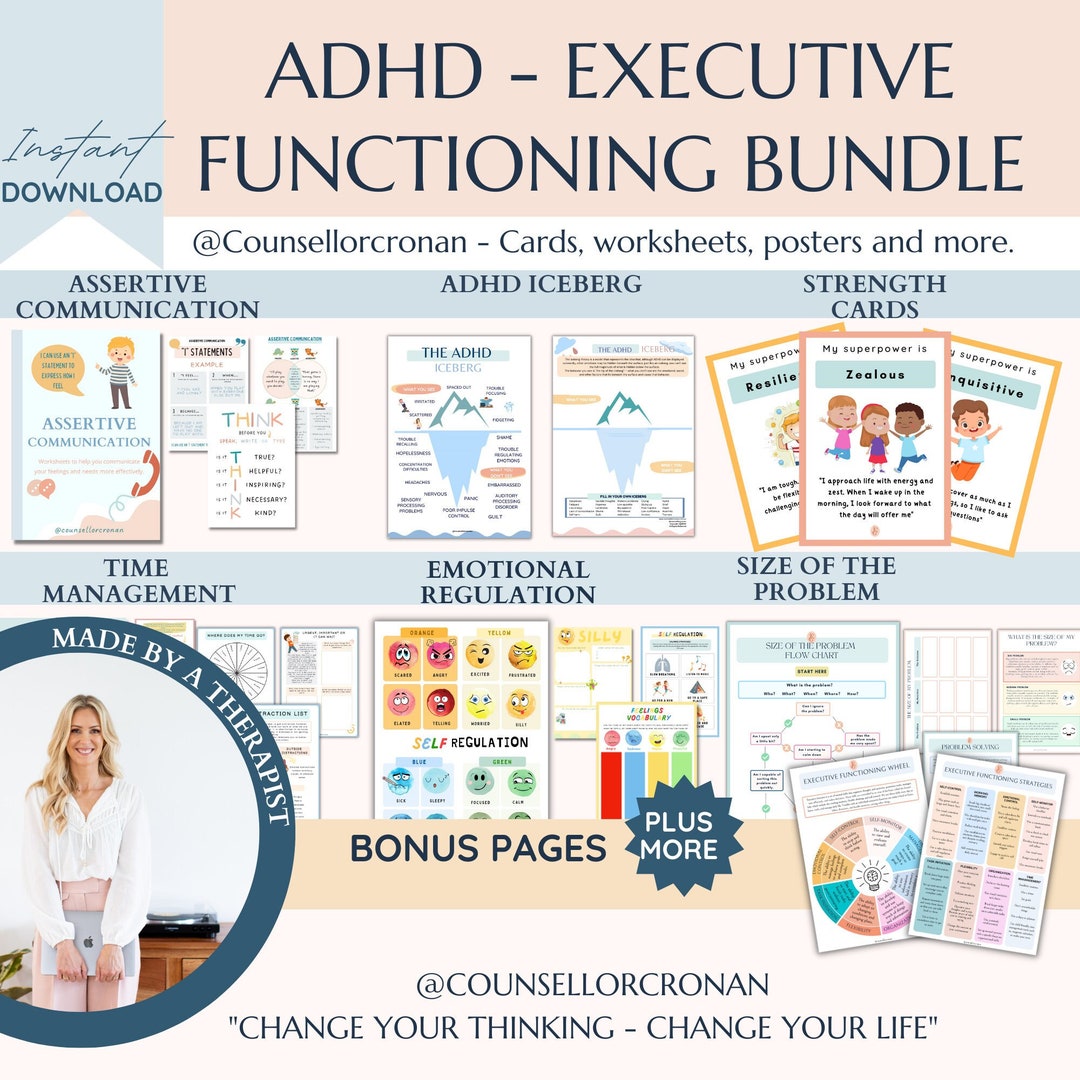 Adhd-executive Functioning Worksheet Bundle for Kids Time - Etsy