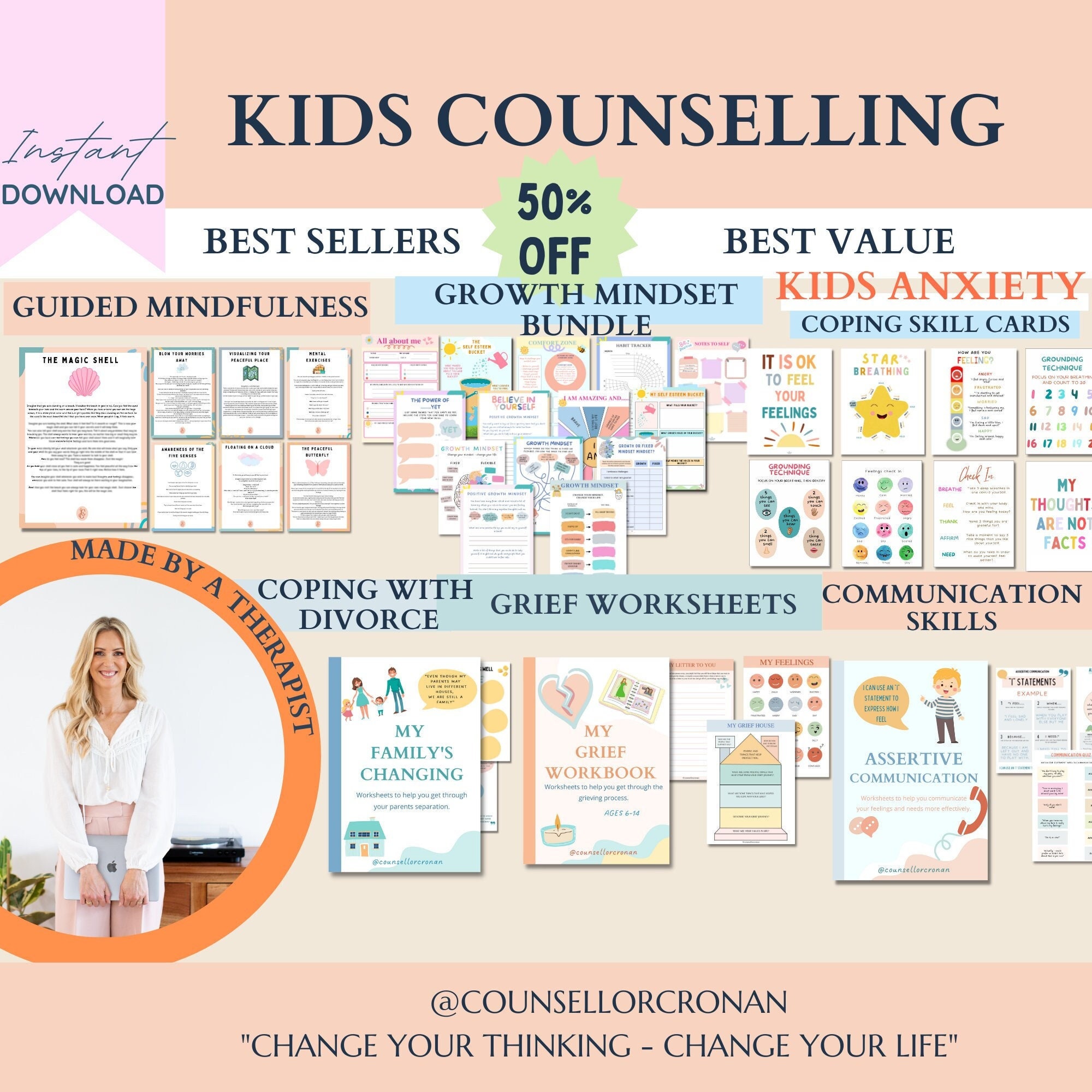 Kids Coping Skills Bundle 50% Off Therapy Worksheets School - Etsy