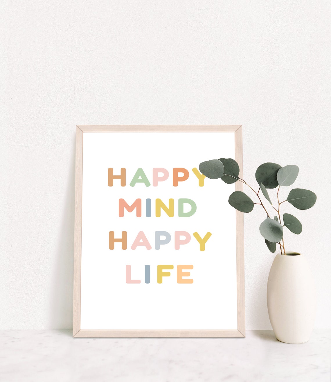 Happy Mind Happy Life Print PRINTABLE Wall Art Montessori | Etsy