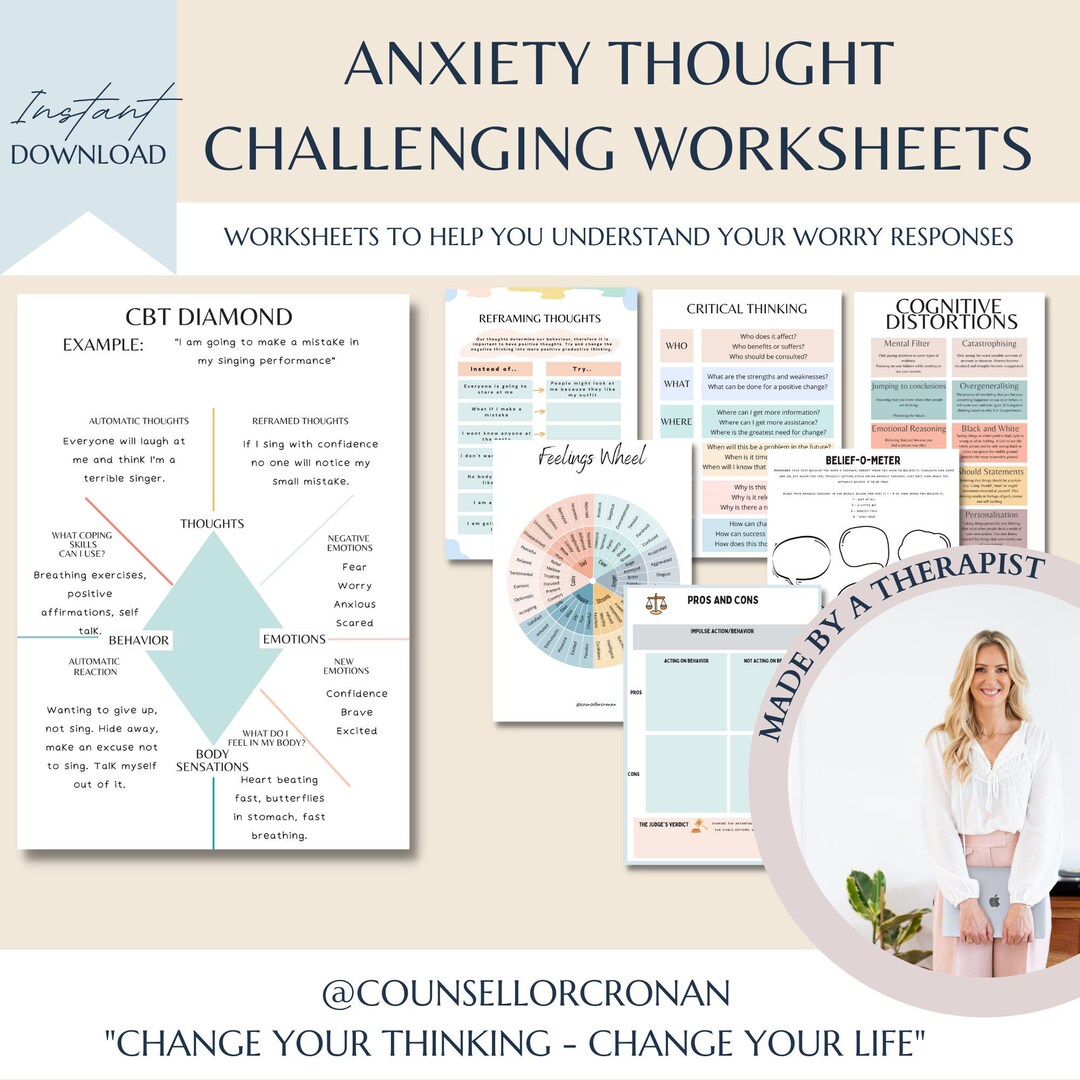 Anxiety Thought Challenging Questions Worksheets CBT - Etsy