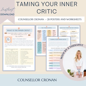 Therapy Worksheet Bundle, Psychology Resources, Inner Critic, Boundaries, Trauma, Acceptance ...