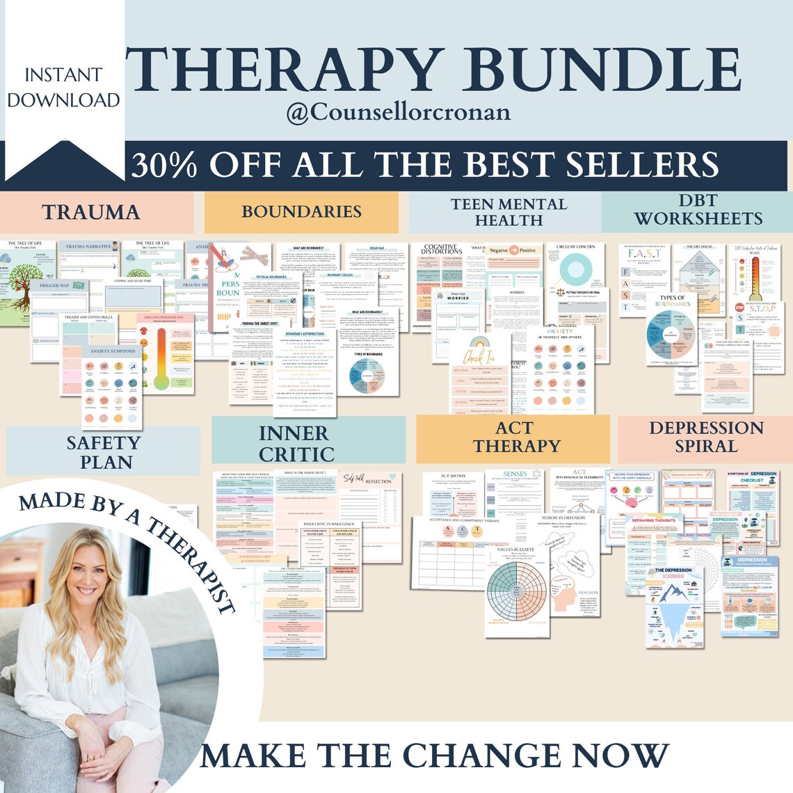 Therapy Worksheet Bundle Psychology Resources Inner Critic - Etsy
