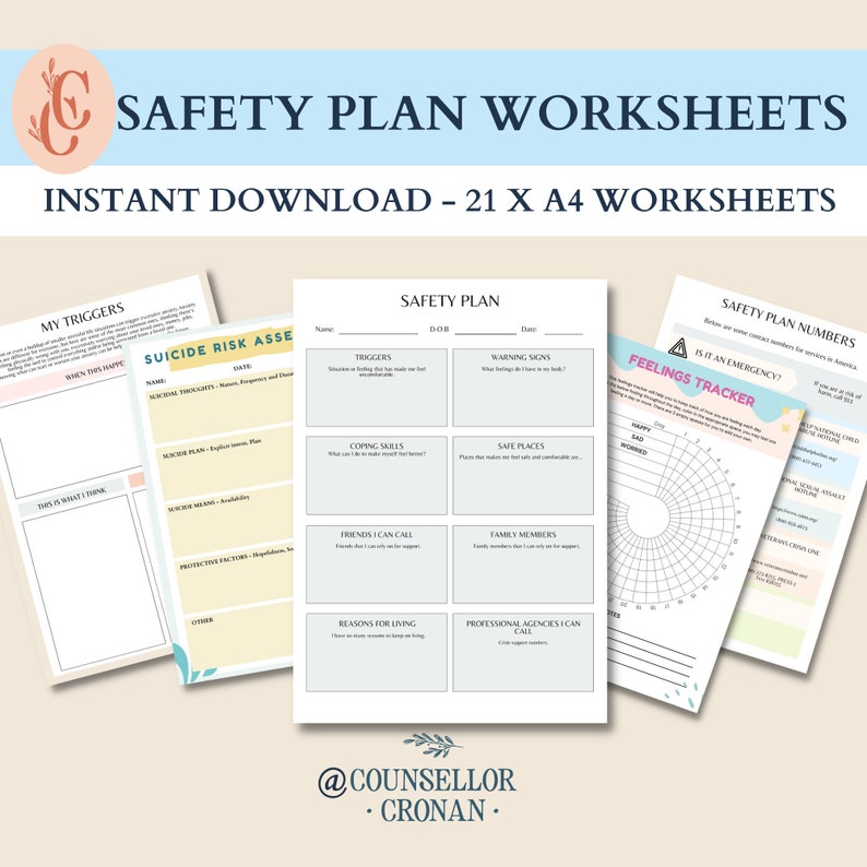 Safety Plan Worksheets Crisis Plan Workbook Suicide - Etsy