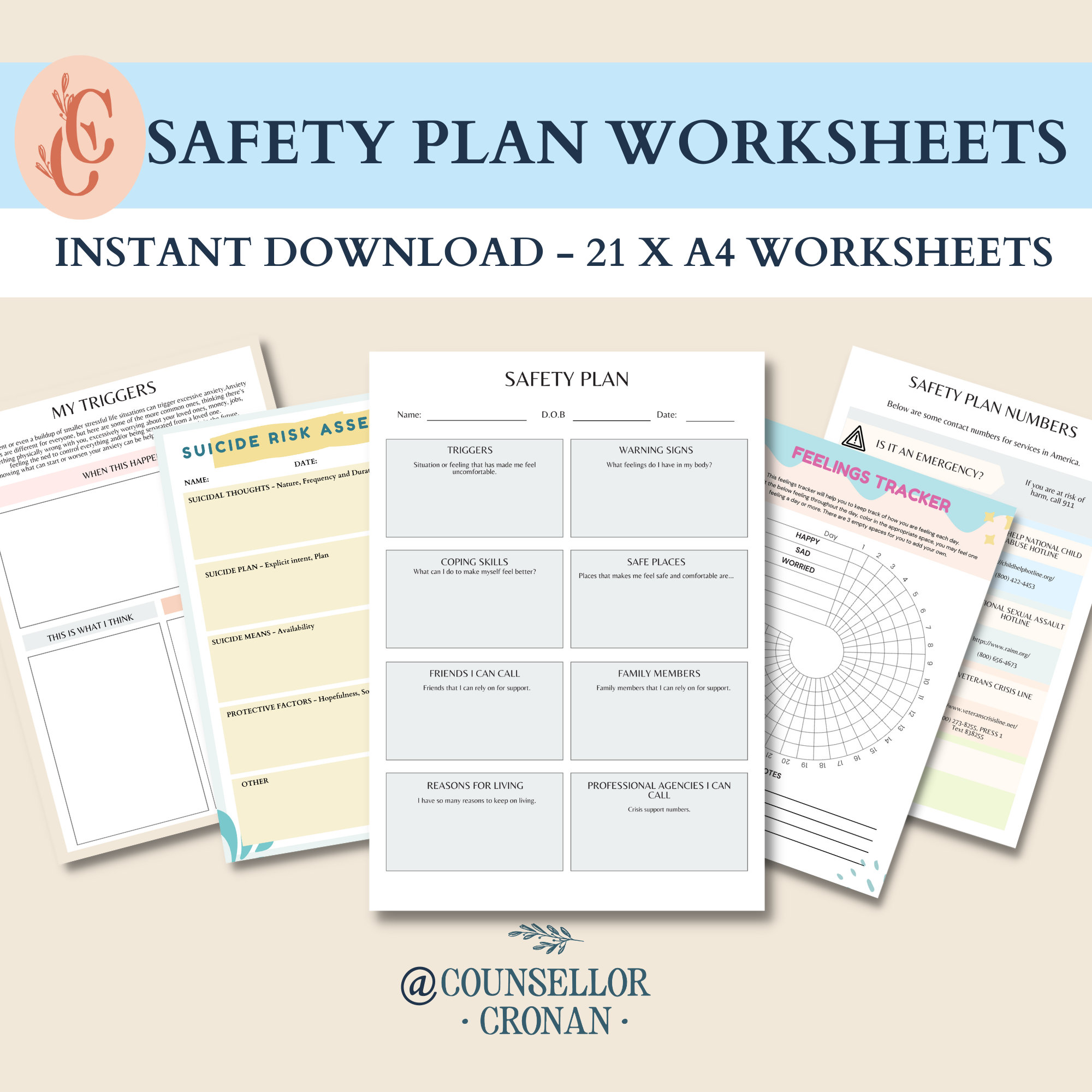 Safety Plan Worksheets Crisis Plan Workbook Suicide - Etsy