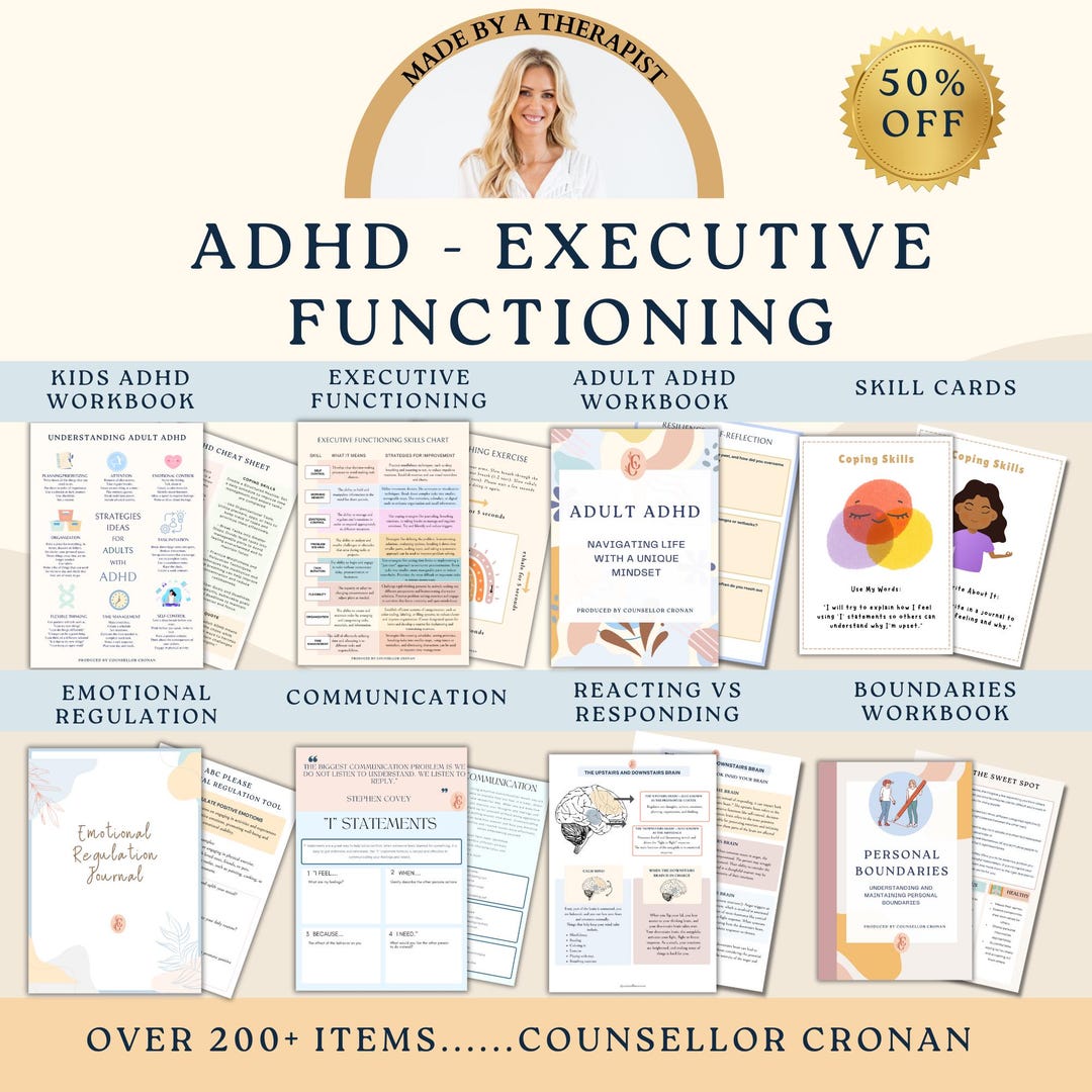 ADHD Worksheet Bundle, Grounding Exercise Worksheet, Therapy Workbook ...
