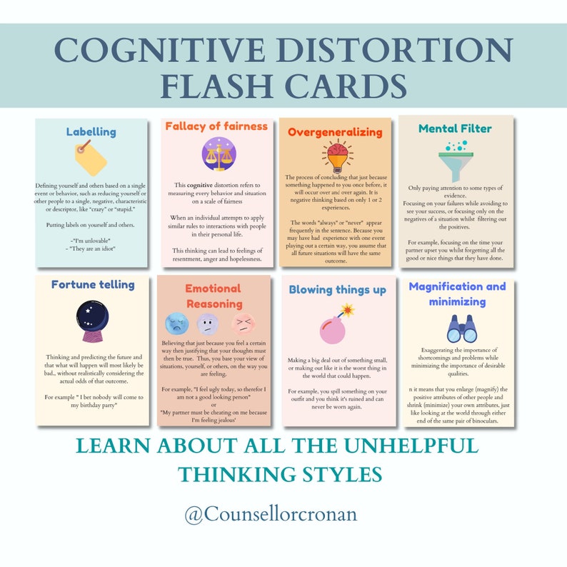 Cognitive Distortion Cards Coping Skills Social Psychology - Etsy