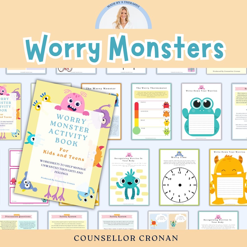 Worry Monster Anxiety Workbook for Kids, CBT Worksheets, Therapy Office ...