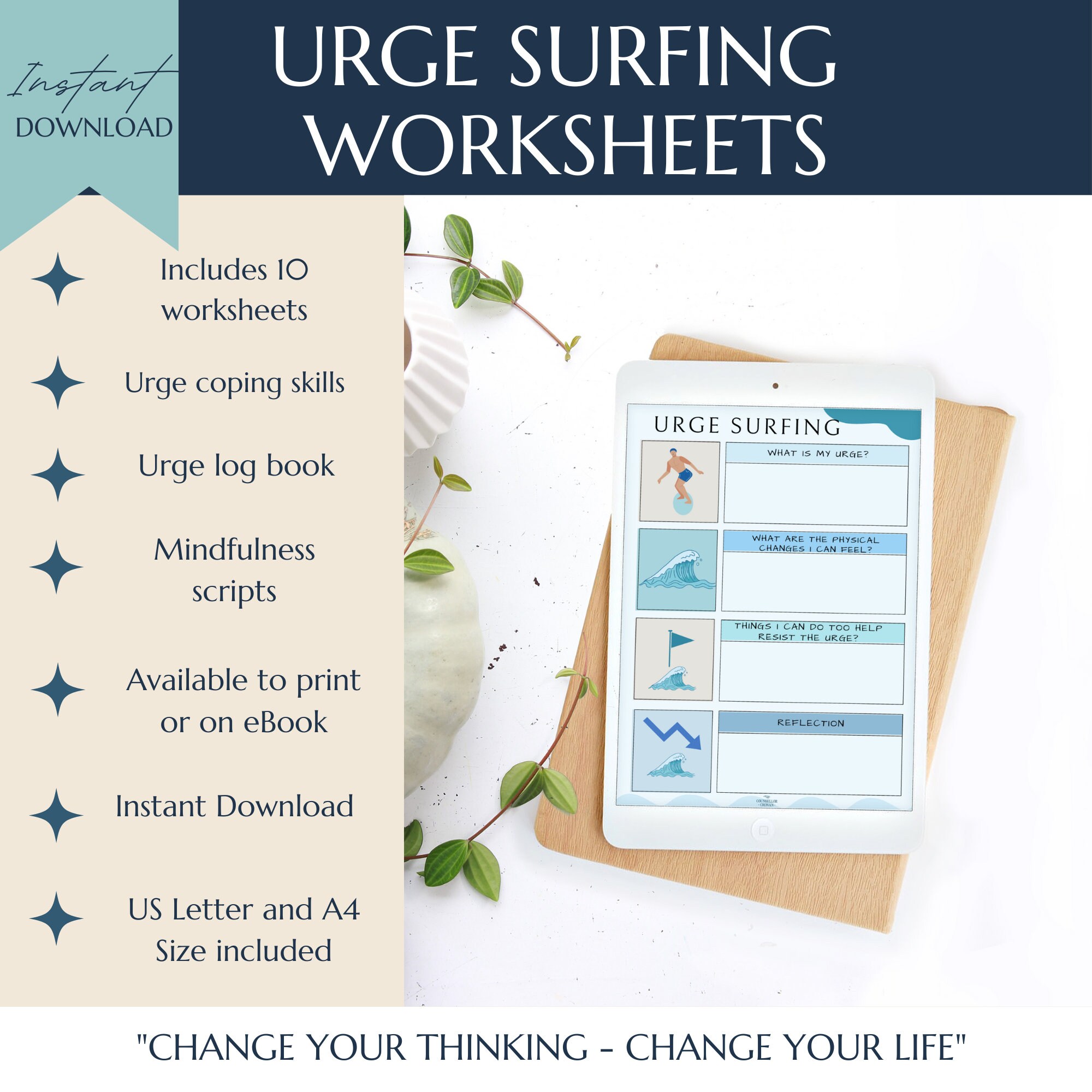 Urge Surfing Worksheets Manage Your Urges Self Harm - Etsy Australia