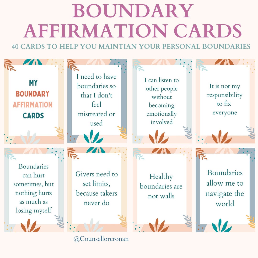 Boundary Setting Flash Cards, Affirmations, Anxiety Cards, Therapy Resources, Therapy Worksheets ...