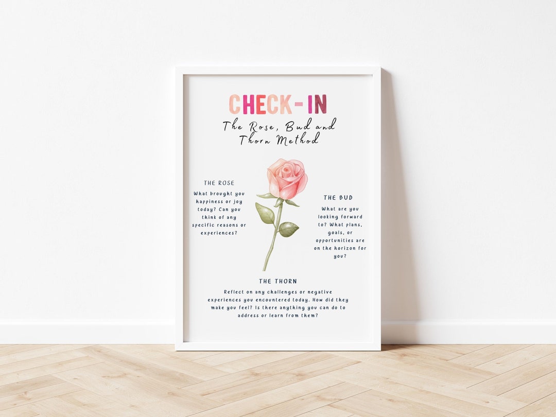 Mental Health Check-in Poster, Rose, Bud Thorn Watercolor Print ...