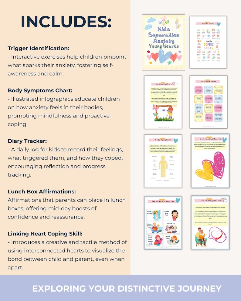 Kids Separation Anxiety Worksheets. Therapy Workbook. School ...